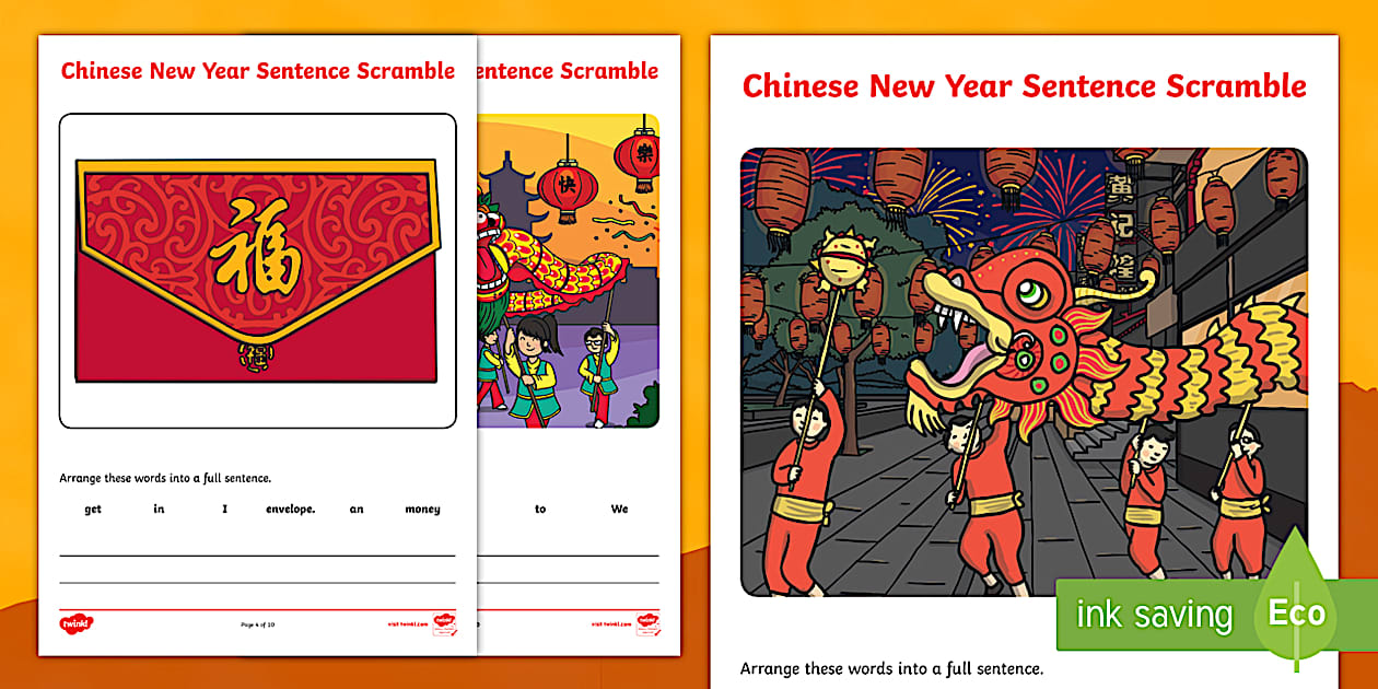 Chinese New Year Sentence Scramble Activity Worksheets