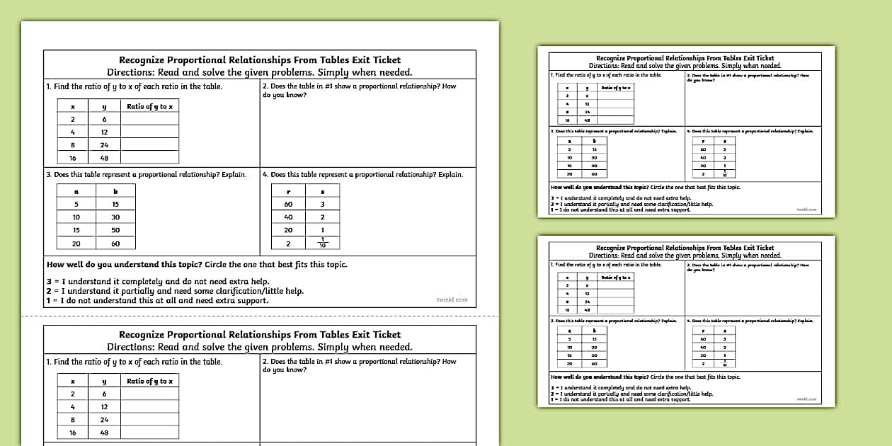 Seventh Grade Recognize Proportional Relationships From