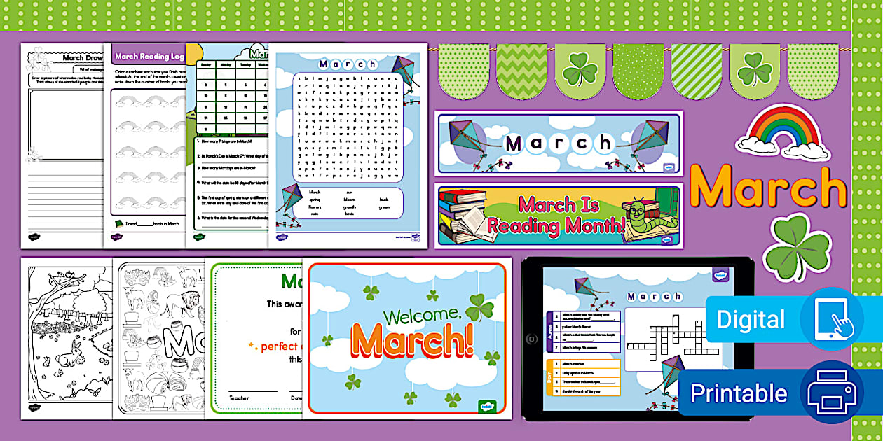 March Start of the Month Activity Pack for K-2nd Grade