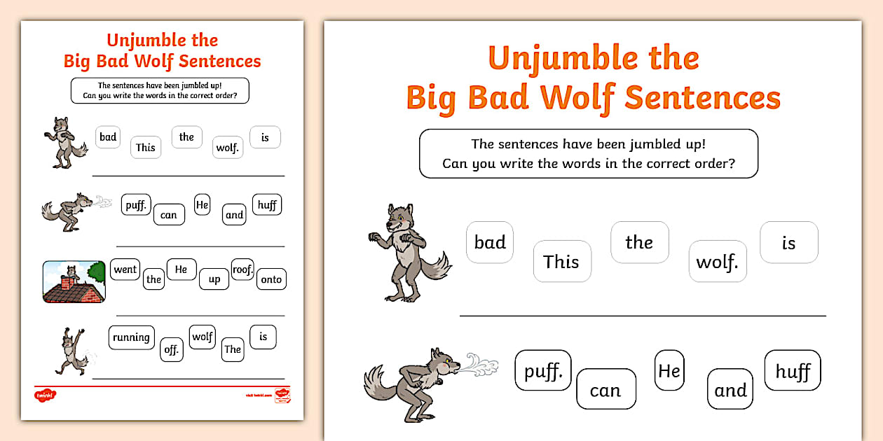Unjumble the Big Bad Wolf Sentences (teacher made) - Twinkl