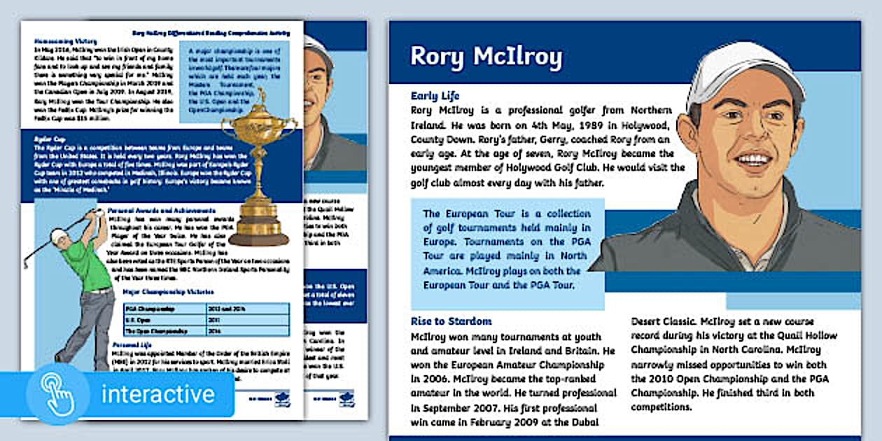Rory McIlroy Differentiated Reading Comprehension Activity