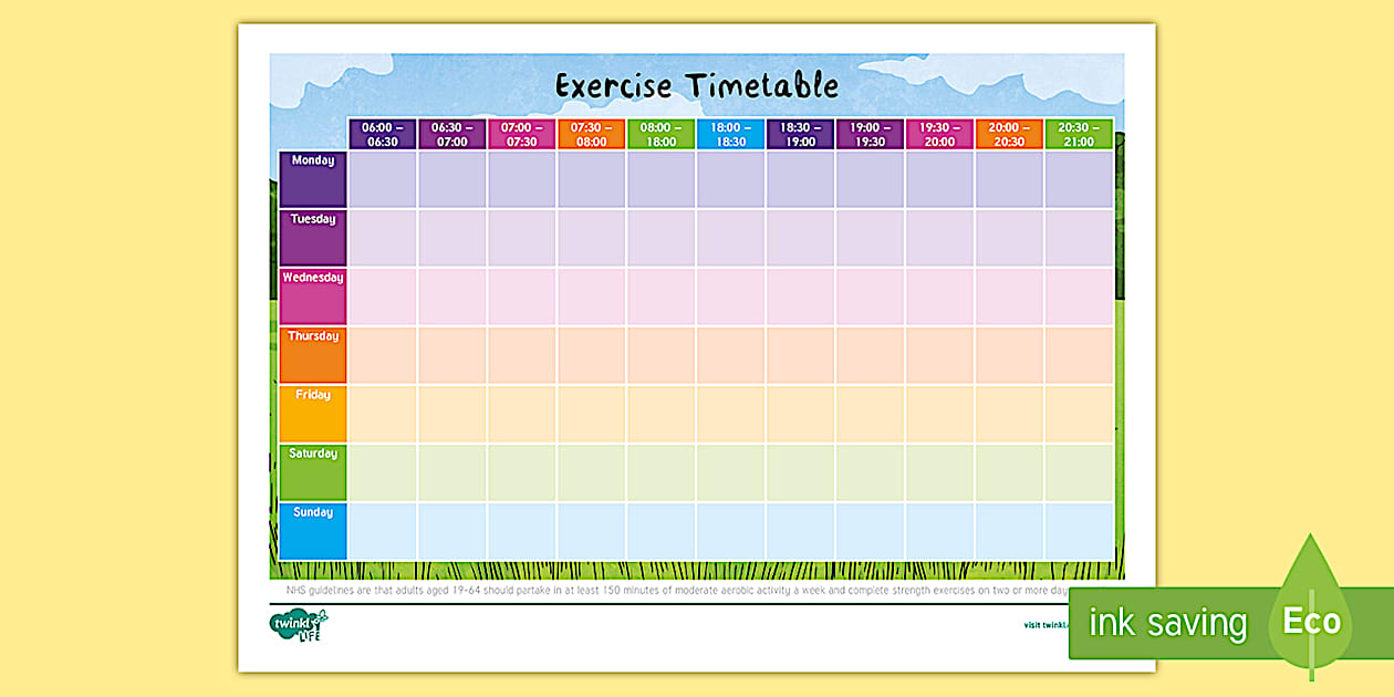 Editable Staff Wellbeing Exercise Timetable (teacher made)