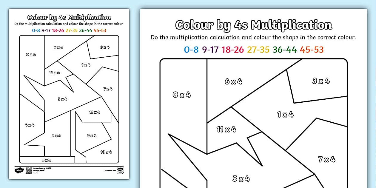 Colour by 4s Multiplication Activity Worksheet - Twinkl