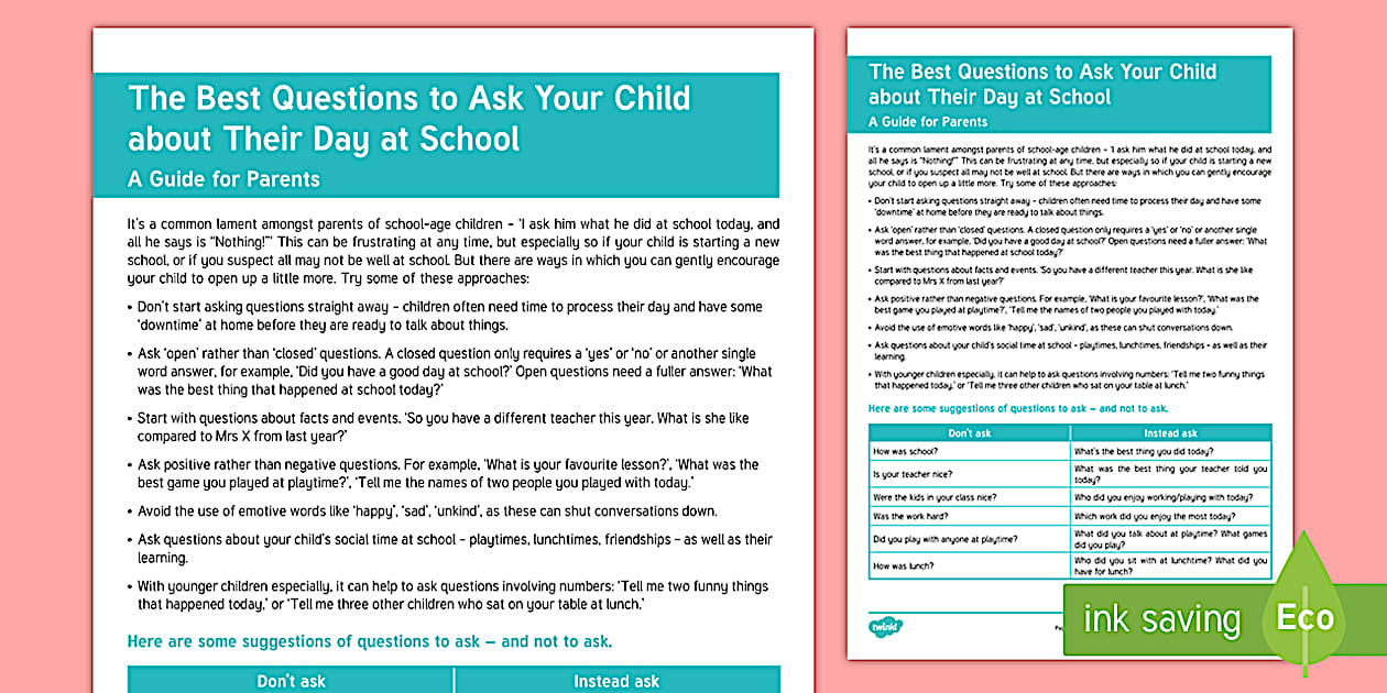 Editable Questions to Ask Your Primary School Child about Their Day ...