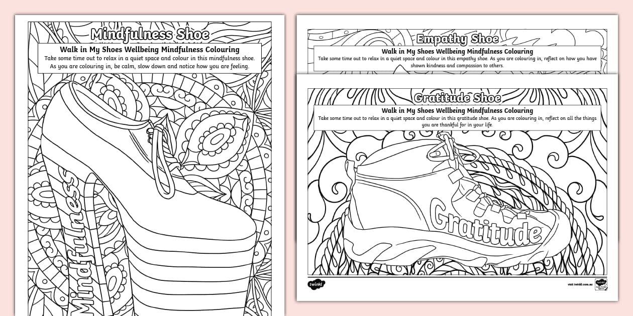 Walk In My Shoes Wellbeing Mindfulness Colouring Pages