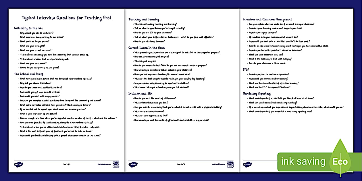 Printable Interview Questions for Prac. Teachers | PDF