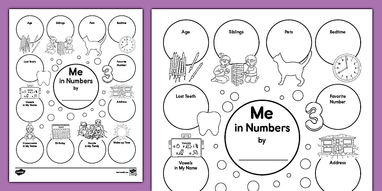 Me in Numbers Math Worksheet for K-2nd Grade (teacher made)