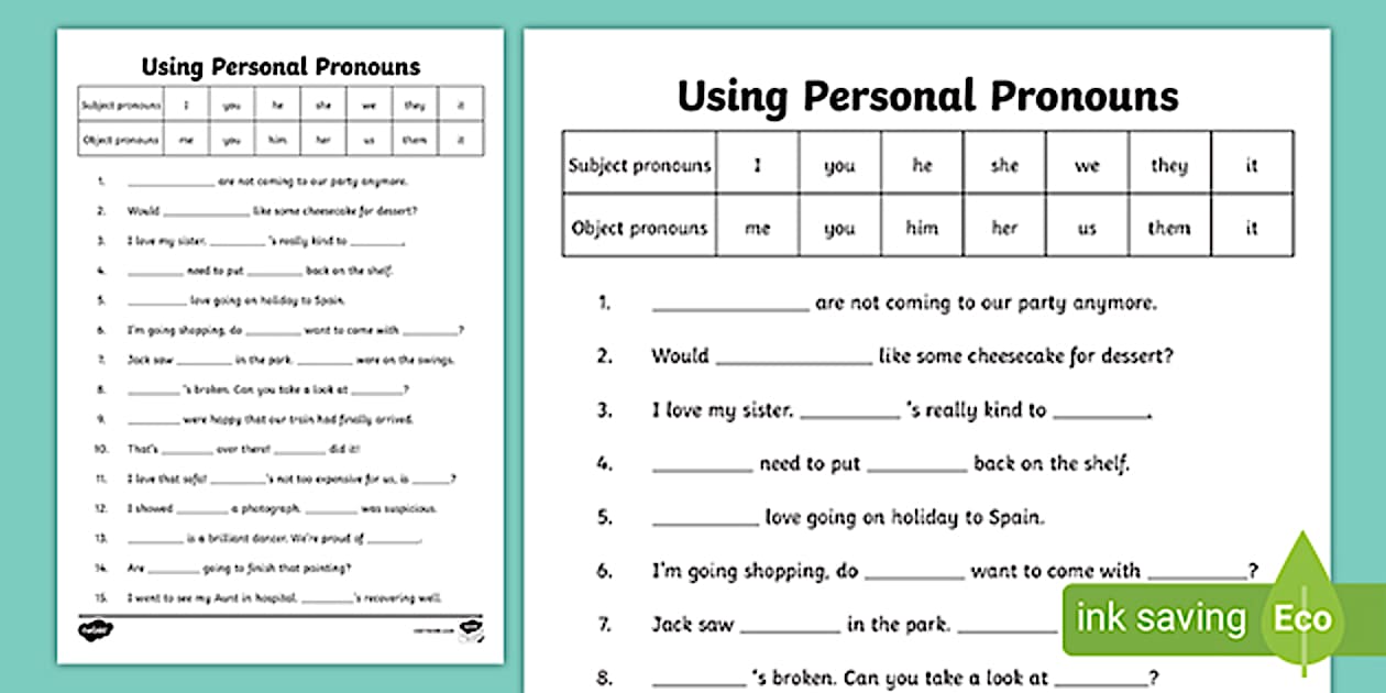 Editable Personal Pronouns Worksheet (teacher made) - Twinkl