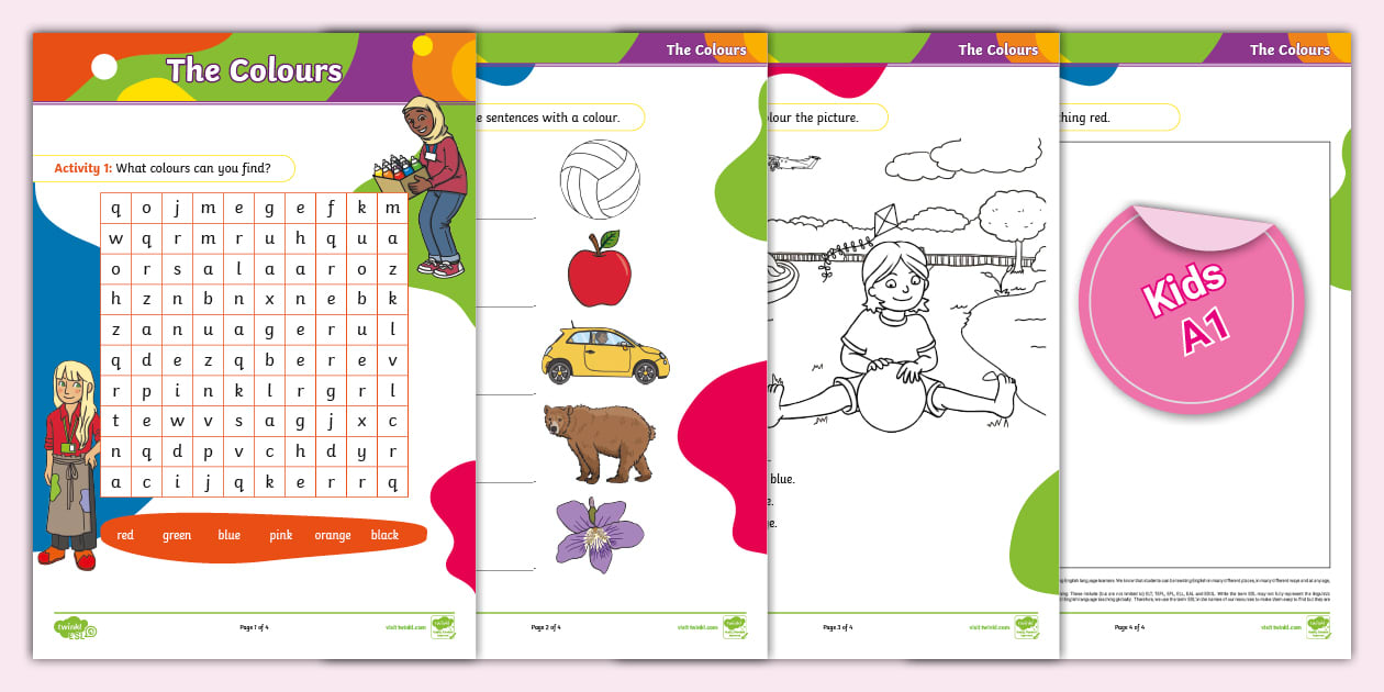 ESL Colours Worksheet for Kids - Twinkl
