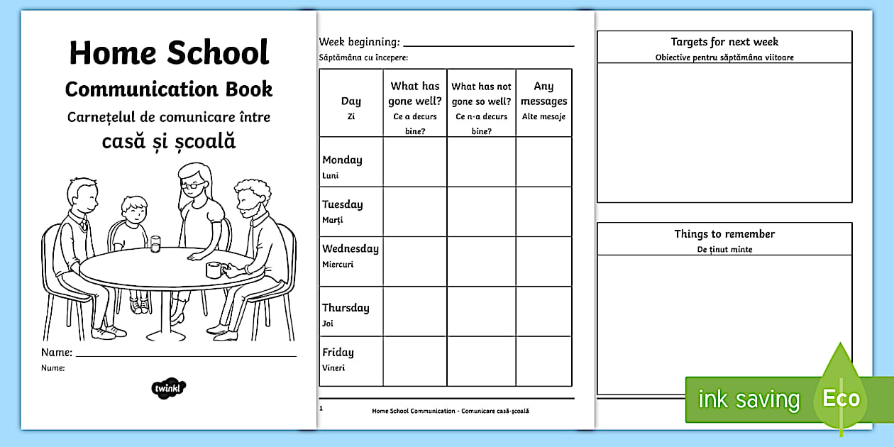 Home School Communication Book Primary English/Romanian - Home School