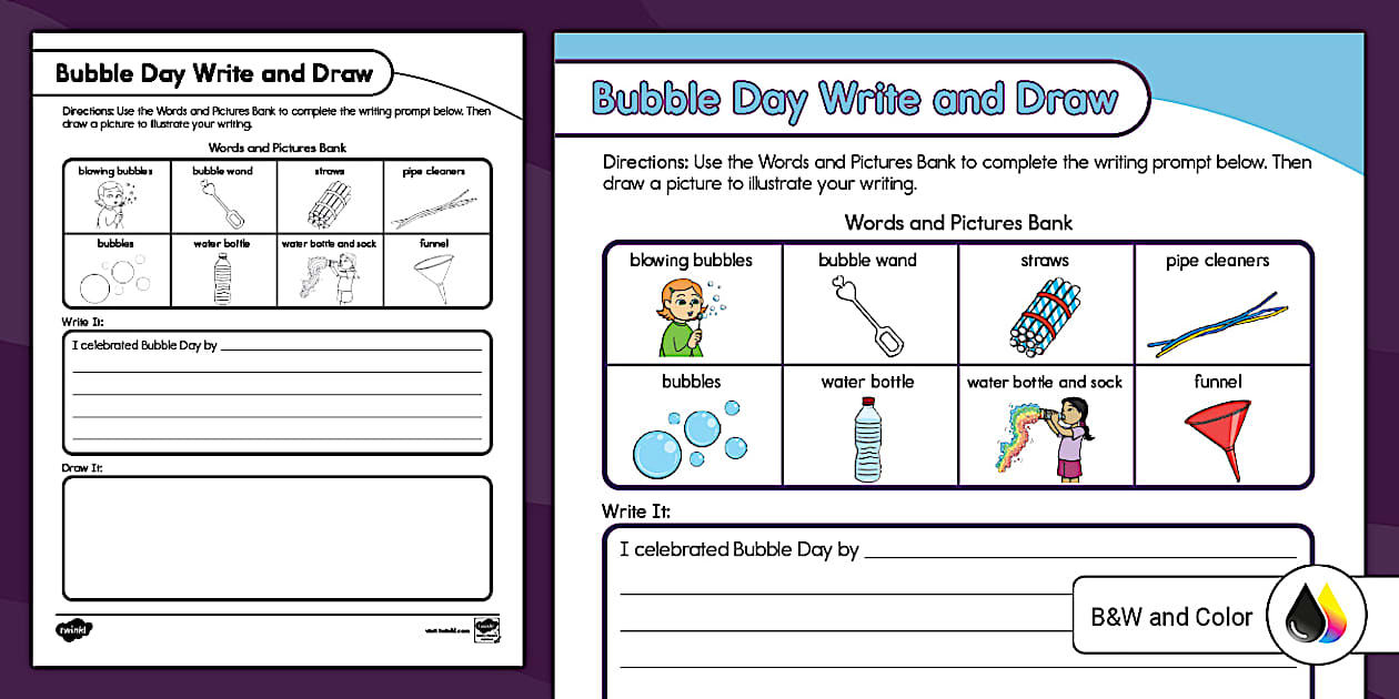 Kindergarten Bubble Day Write and Draw Worksheet - Twinkl