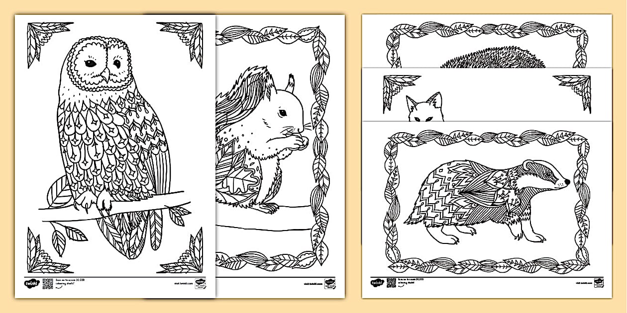 Autumn Animals Mindfulness Colouring Pages - Twinkl