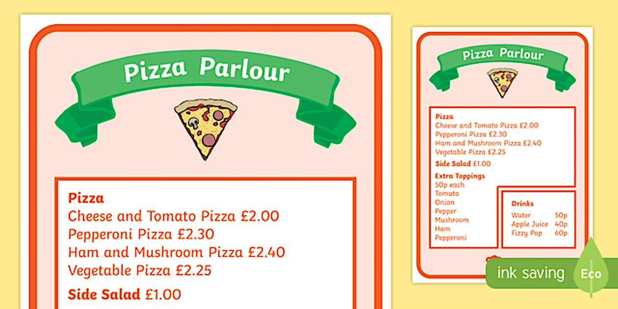 Pizza Parlour Role Play Menu (teacher made) - Twinkl