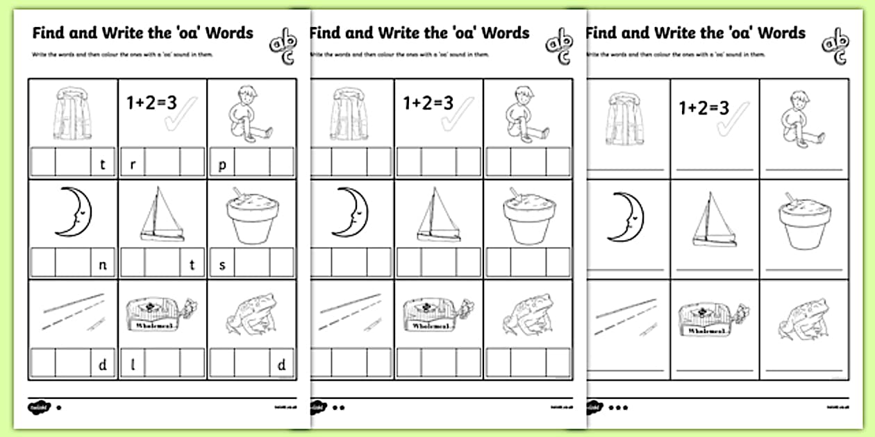 Editable 'Oa' Words Differentiated Phonics Worksheets