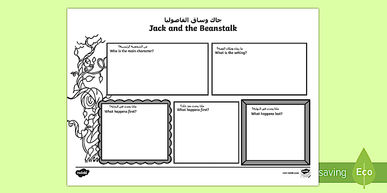 Editable Jack and the Beanstalk Story Review Writing Frames Arabic/English