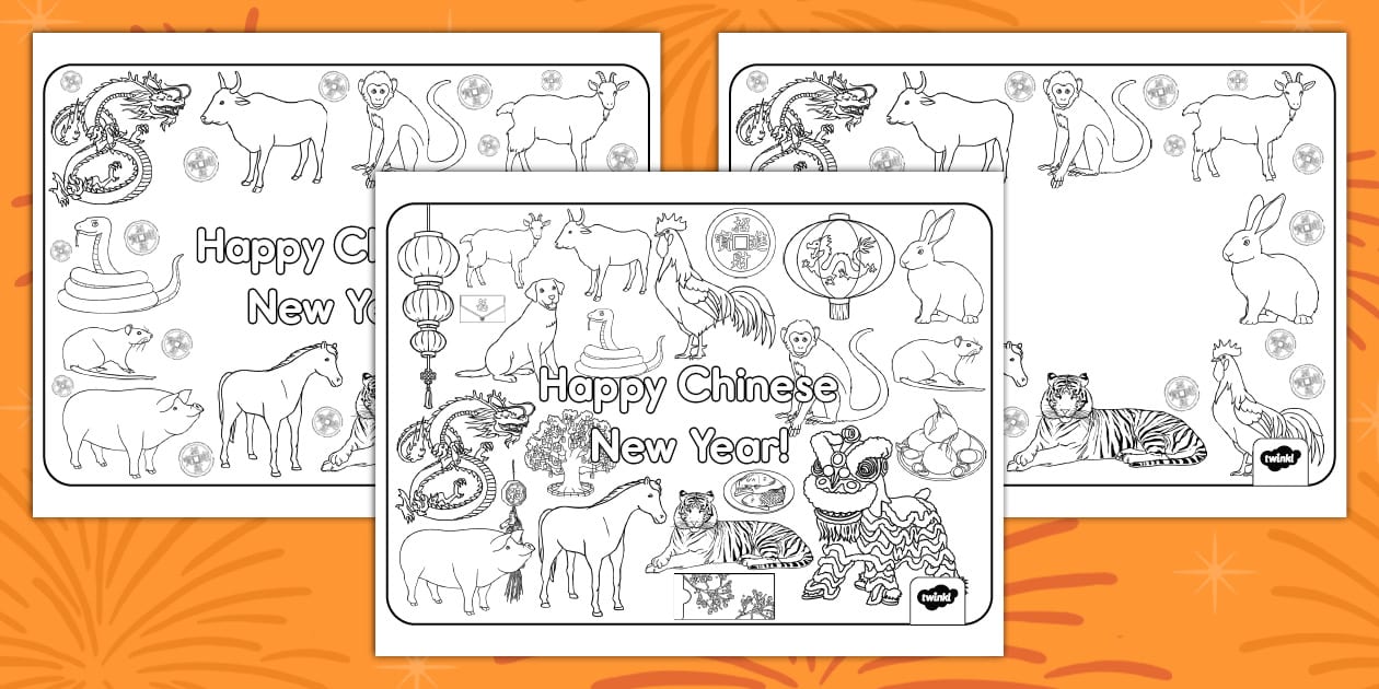 Let's Doodle! Chinese New Year Coloring Sheets - Twinkl