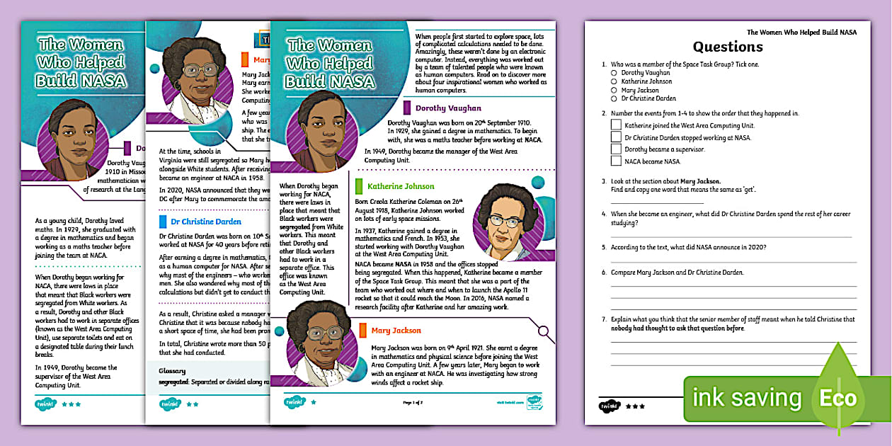 UKS2 The Women Who Helped Build NASA Reading Comprehension