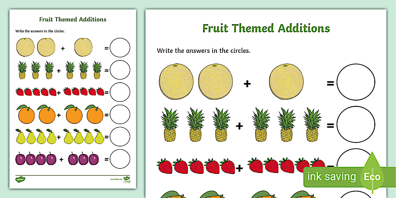 Fruit Themed Addition Sheet (teacher made) - Twinkl