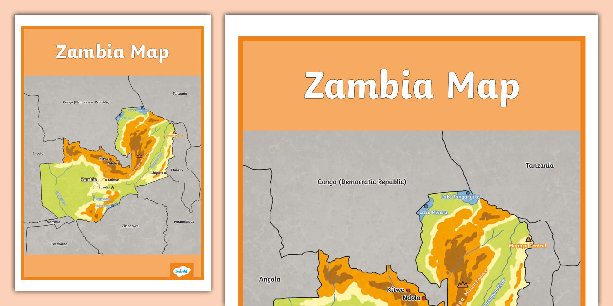 KS2 Zambia Display Map (teacher made) - Twinkl