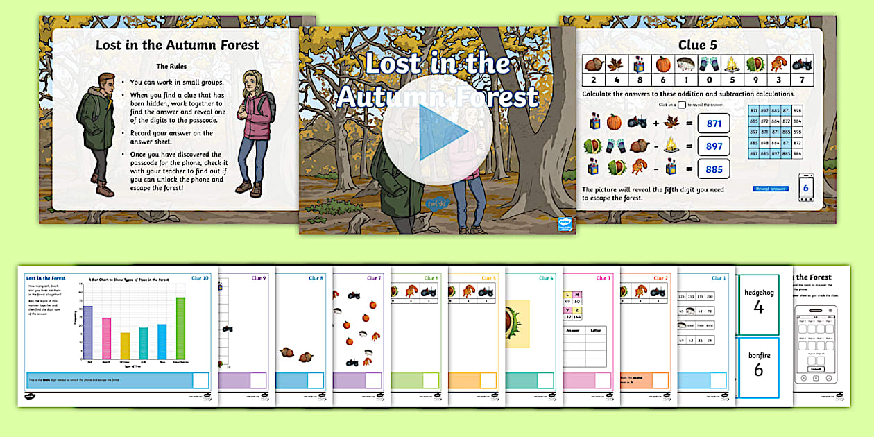 Year 4 Lost in the Autumn Forest Escape the Room Maths Game