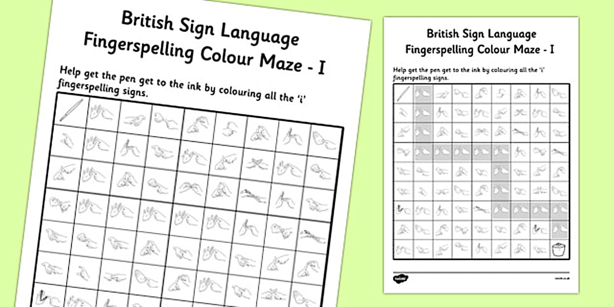 British Sign Language Left Handed Fingerspelling Colour Maze I