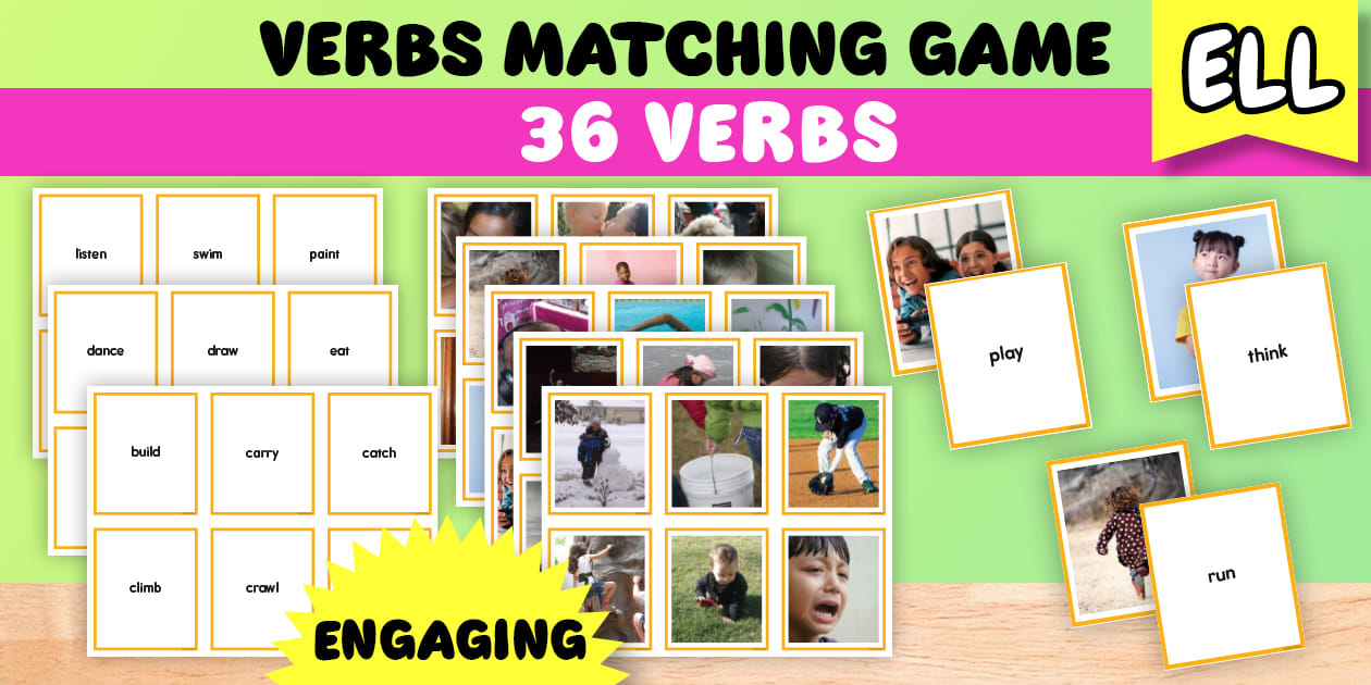 Verbs Photo and Word Matching Game for ELL (teacher made)