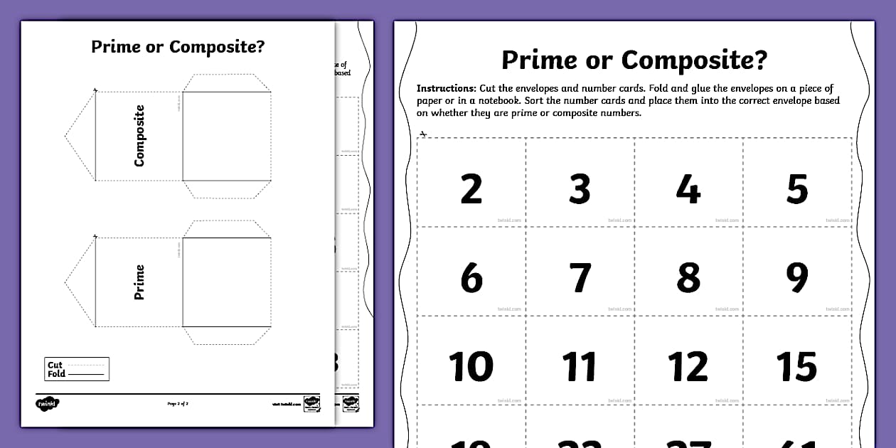 Prime or Composite Math Sorting Worksheet for 3rd-5th Grade