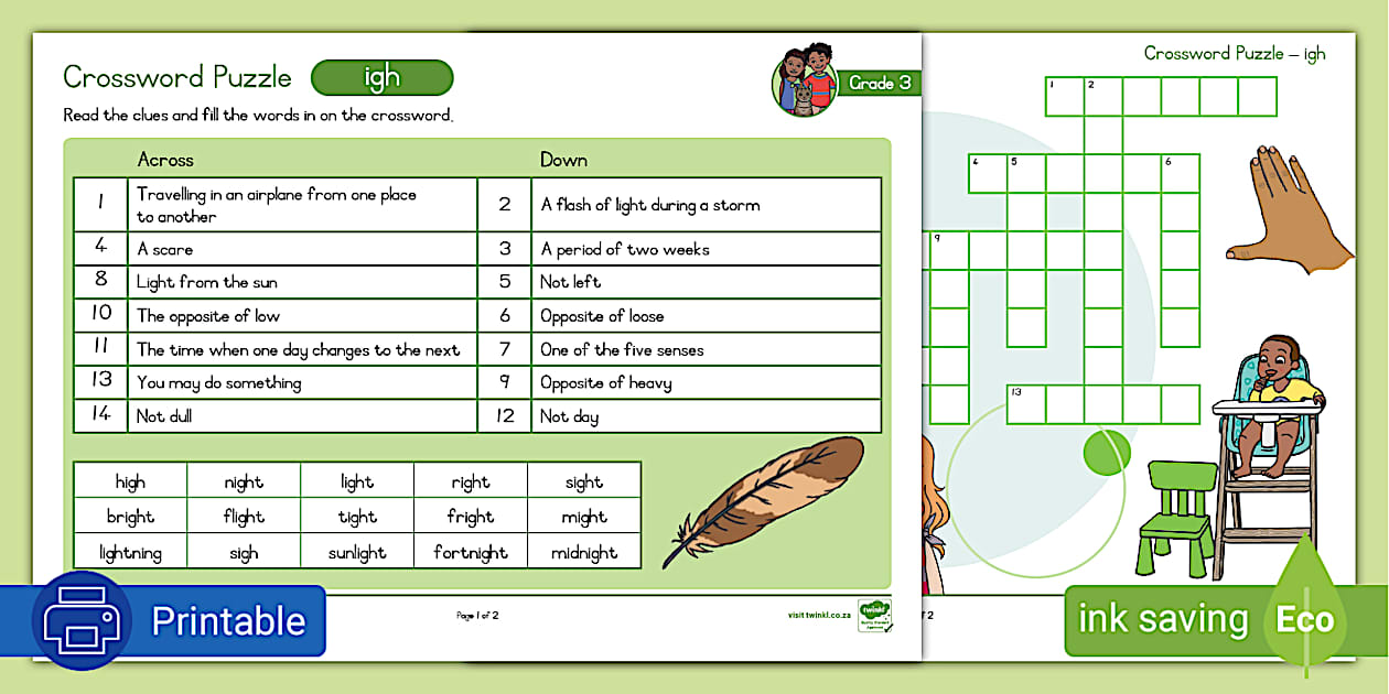 Grade 3 Phonics Crossword Puzzle igh