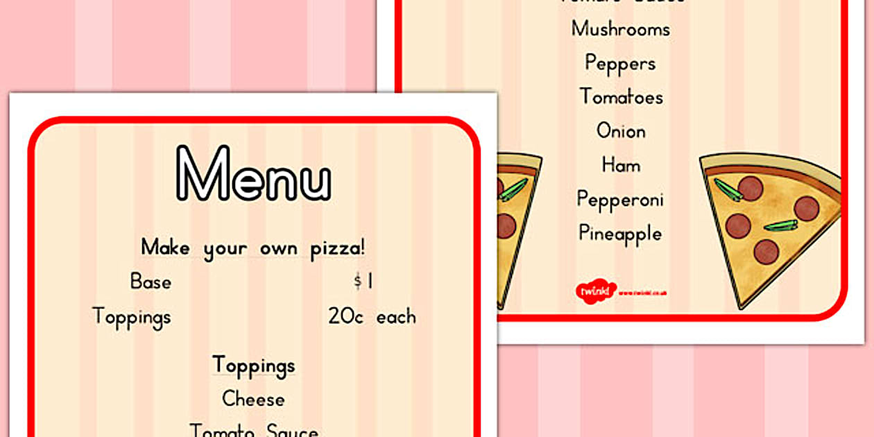 Pizza Shop Menu - ESL Restaurant Resources (Teacher-Made)