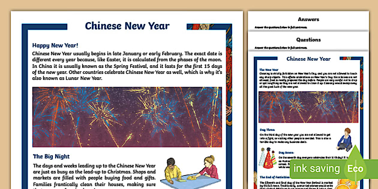 Chinese New Year Reading Comprehension | Primary Years 3-6
