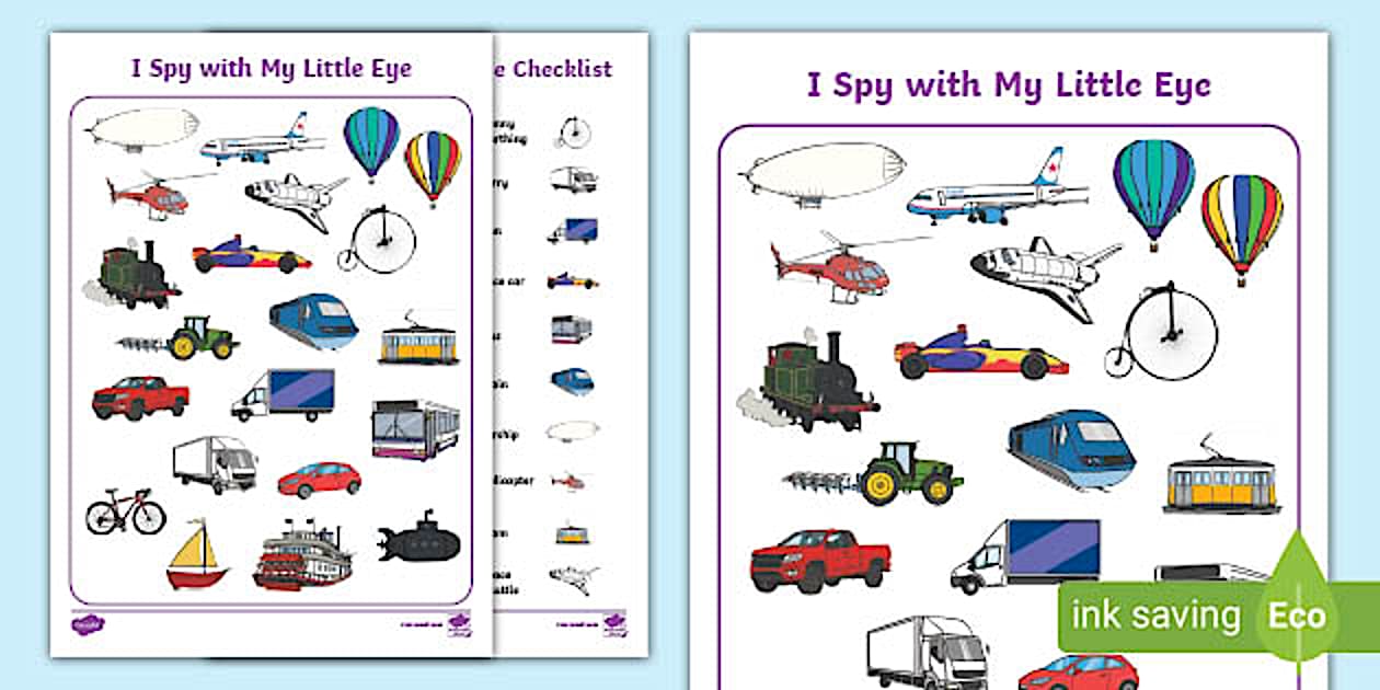 Black and White Transport Themed I Spy With My Little Eye Activity