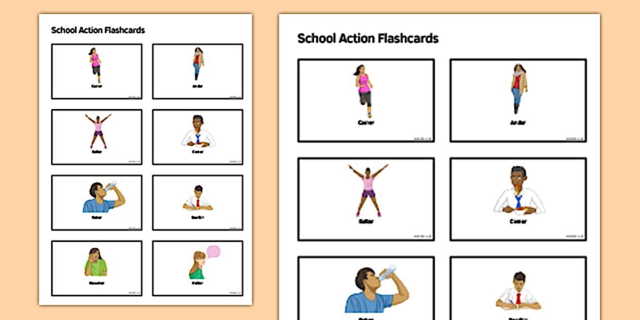 Tarjetas de vocabulario Verbos infinitivos Acciones del colegio