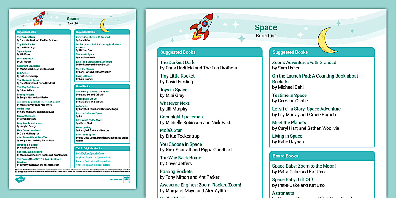 Space Book List | Space Books for Children | Twinkl - Twinkl