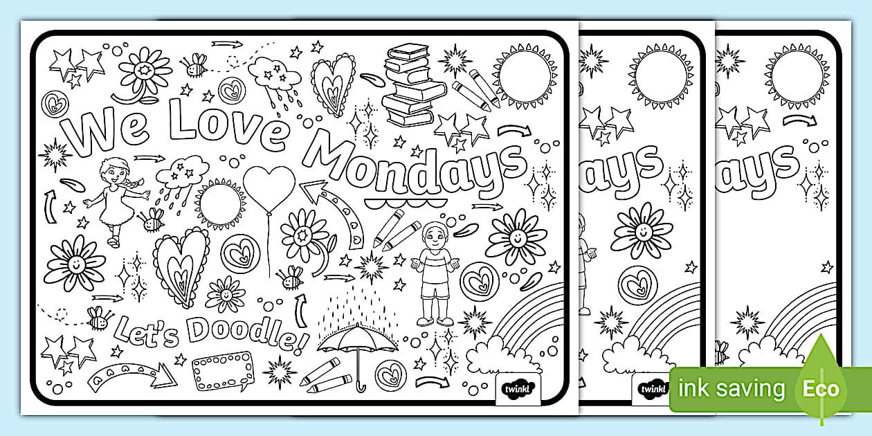 Monday Doodle Colouring Pages - Twinkl - KS1 - Mindfulness