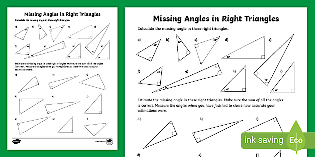 Find the Missing Angles in Right Triangles Worksheet