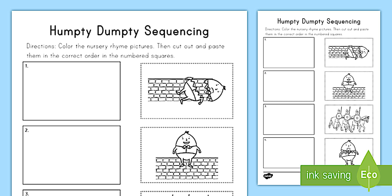 Humpty Dumpty Nursery Rhyme Sequencing Worksheet - Twinkl