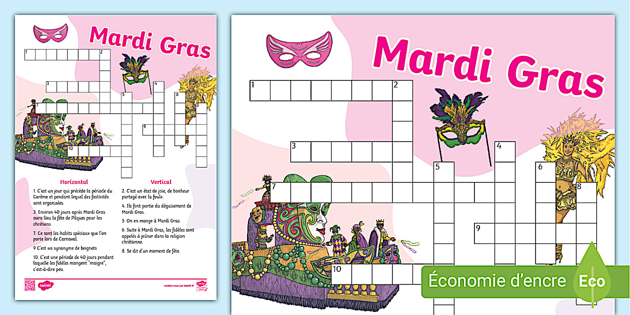 Mardi Gras - mots croisés (teacher made) - Twinkl