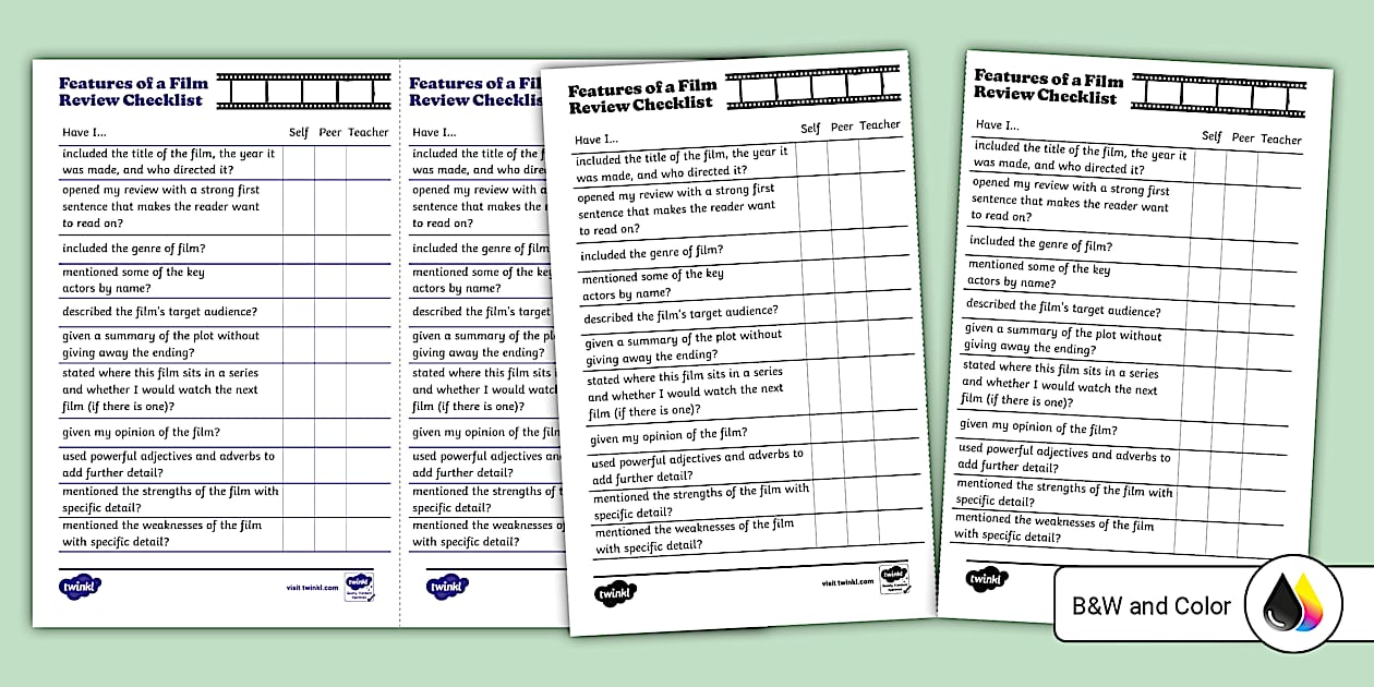 Movie Review Writing Checklist for 6th-8th Grade - Twinkl
