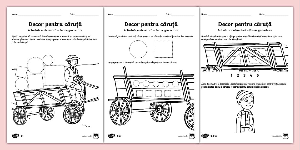 Aventuri de Ziua României Decor căruță Activitate matematică