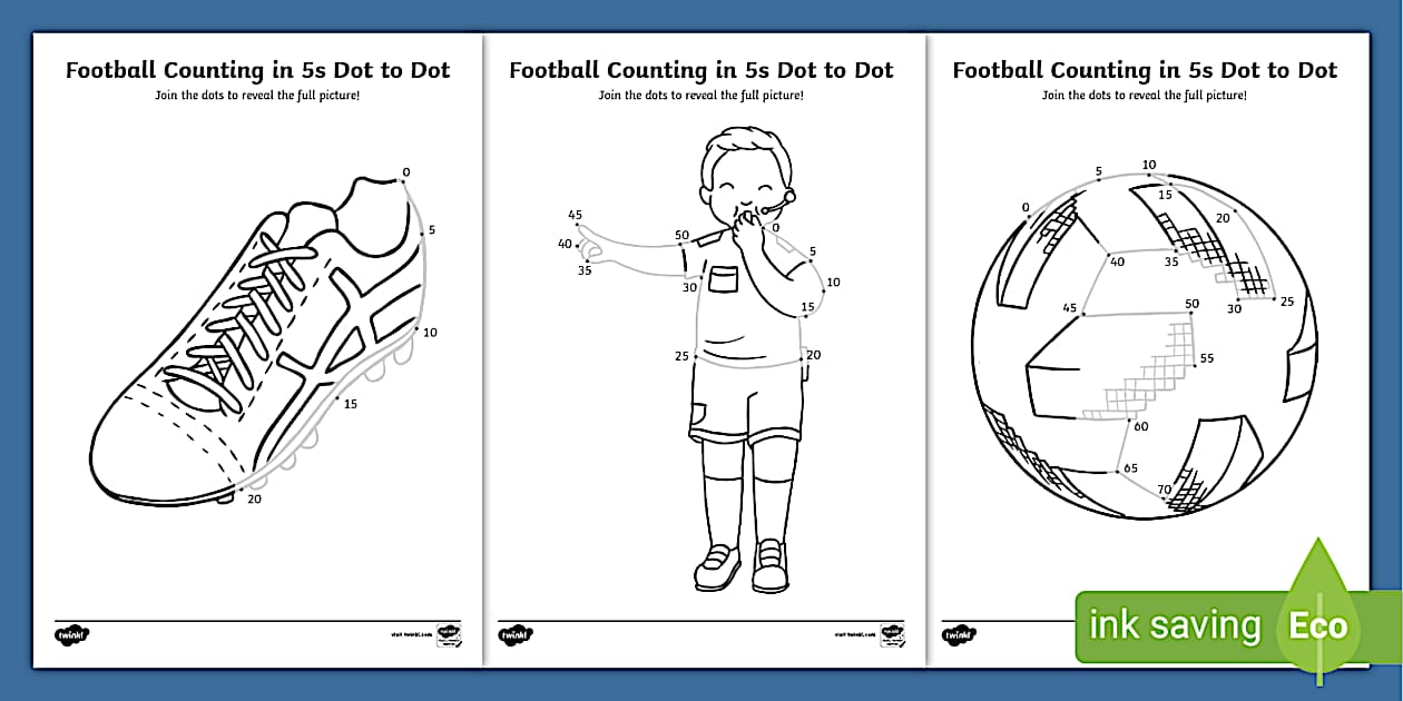 KS1 Football Themed Counting in 5s Dot to Dot Worksheets