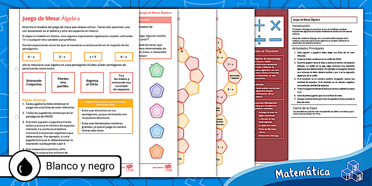 Álgebra | Expresiones Algebraicas | Juego de Mesa | 7°| 8°