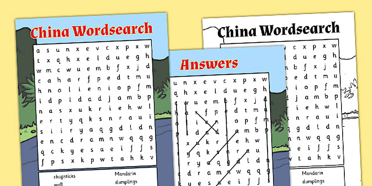 China Word Search - Chinese Food Word Search Answers