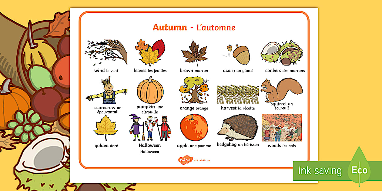 Autumn Word Mat English/French - Autumn Word Mats - Twinkl