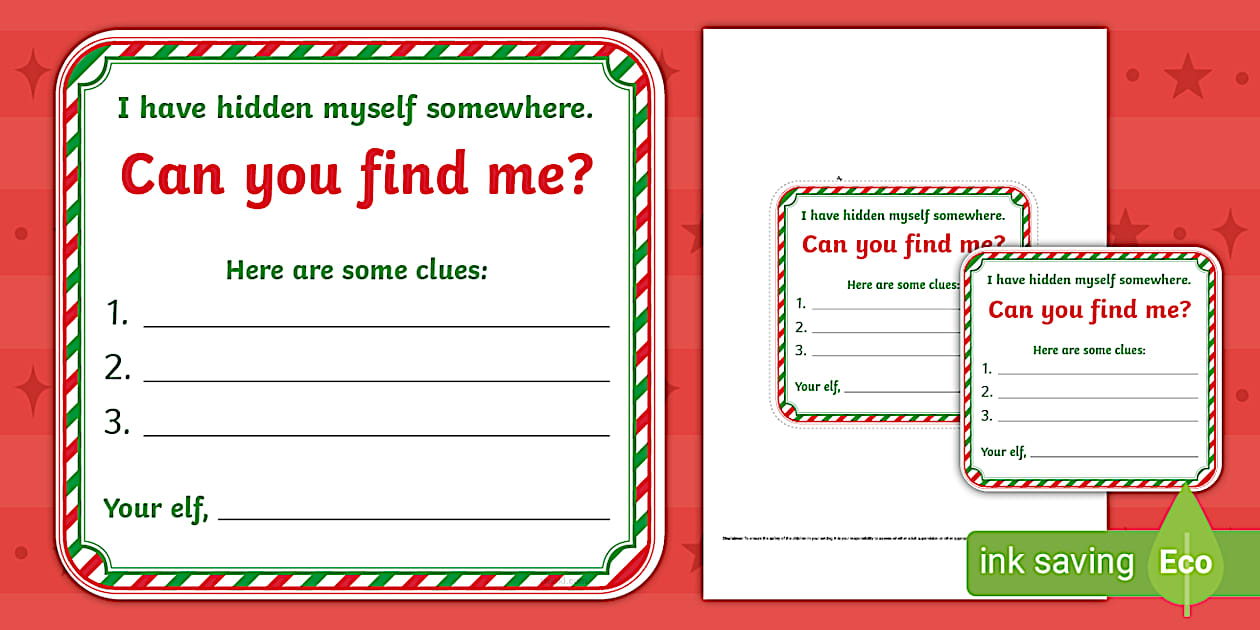 Christmas Elf Hide and Seek Poster Prop (teacher made)