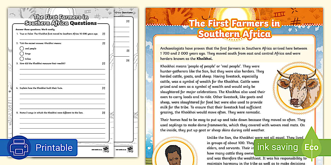 The First Farmers in Southern Africa - Activity Sheet