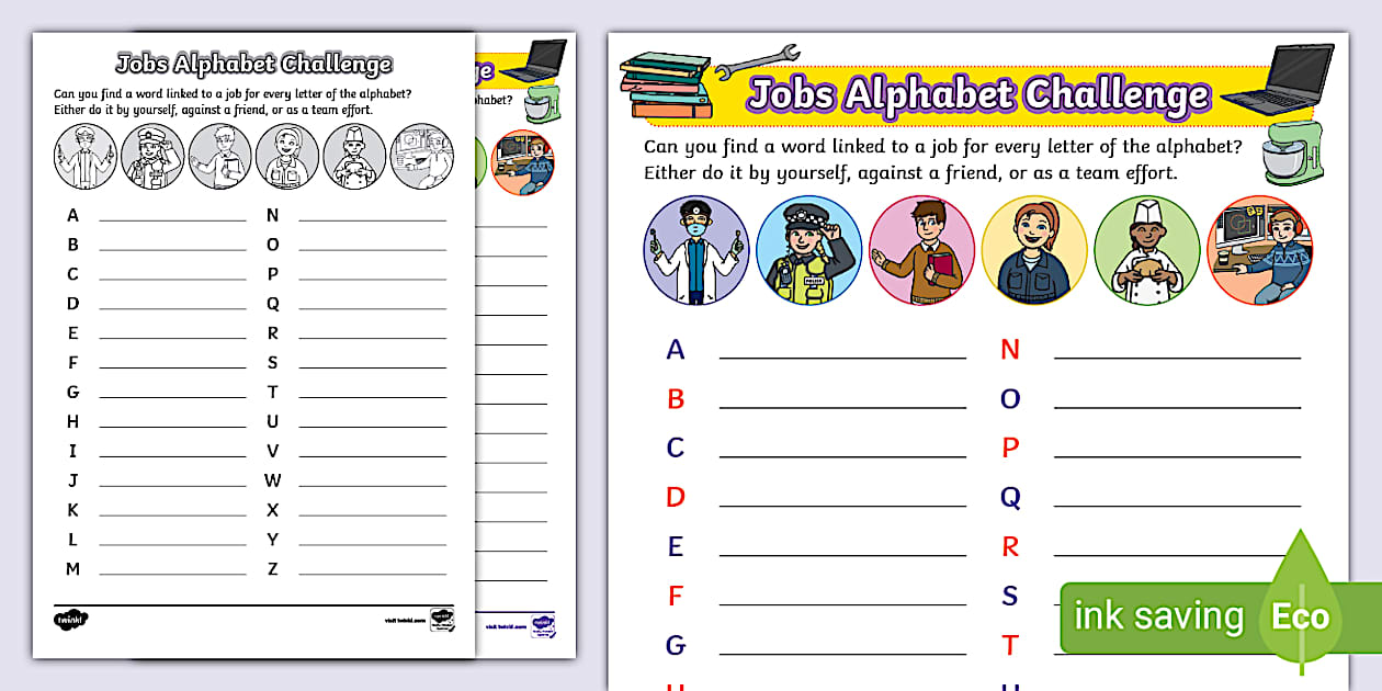 Jobs Alphabet Challenge Worksheet - Twinkl