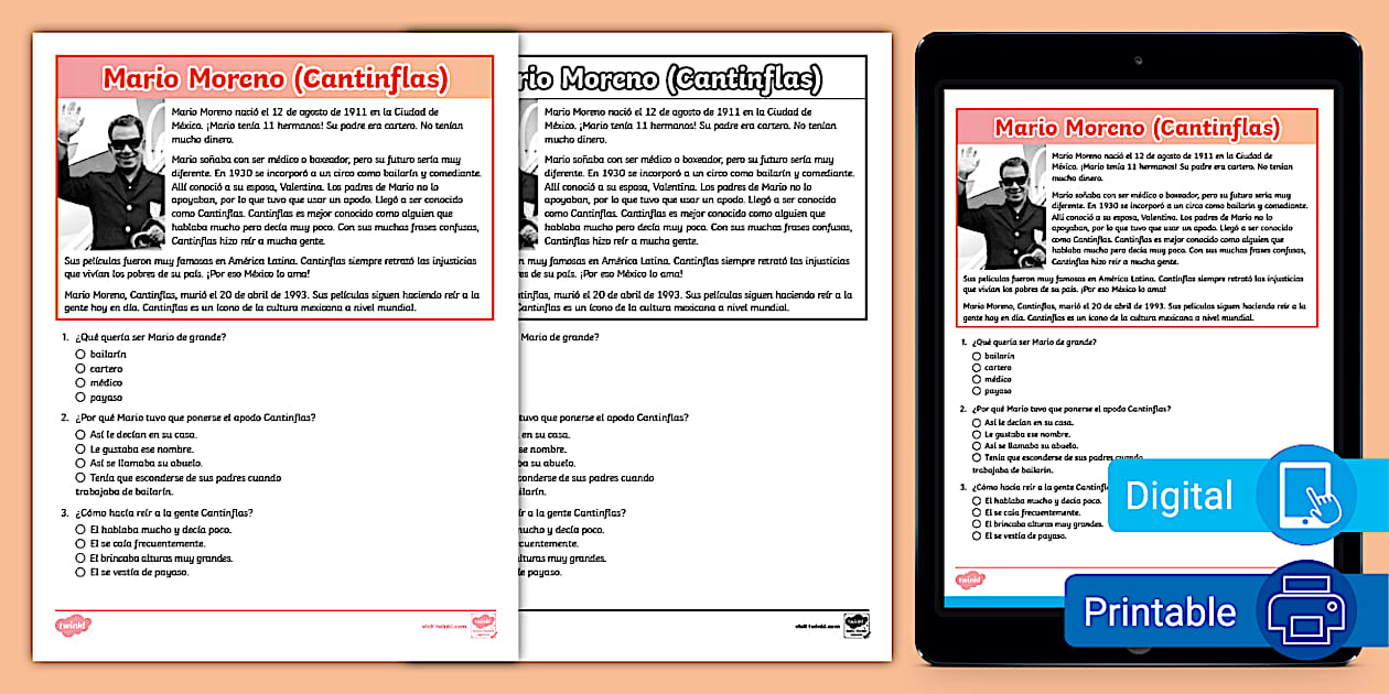 Actividad de pasaje de comprensión de lectura de tercer grado: Mario ...