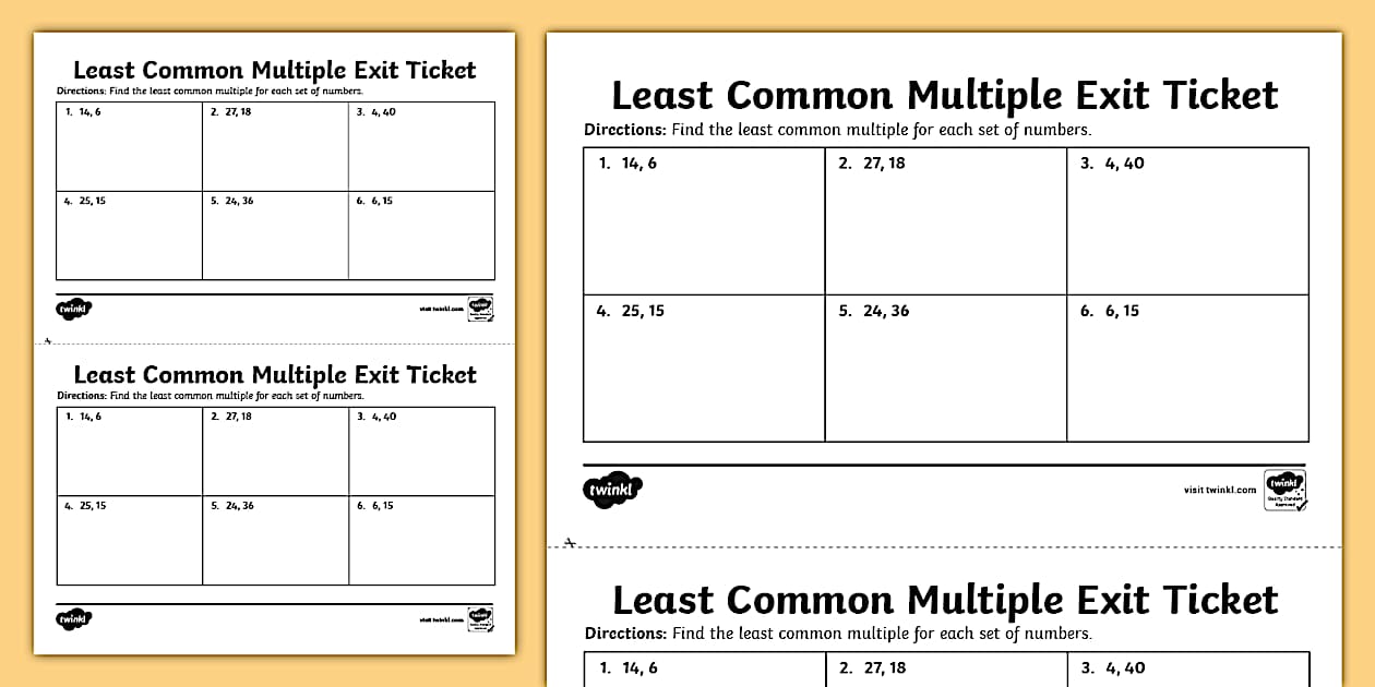 Sixth Grade Least Common Multiple Exit Ticket (Teacher-Made)