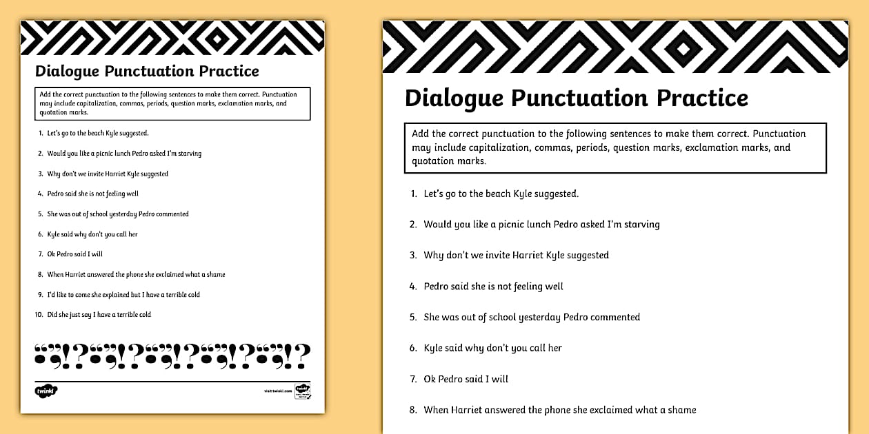 Dialogue Punctuation Practice Worksheet for 6th-8th Grade