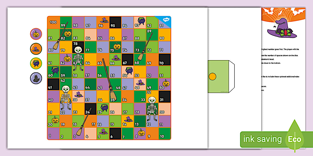 👉 Halloween-Themed Snakes and Ladders to 100 - Twinkl - KS1